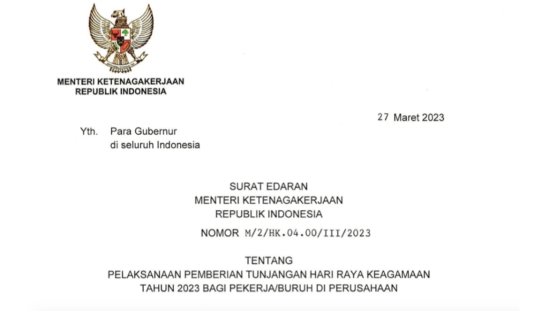 Ini Surat Edaran Menaker Terkait Pemberian THR Keagamaan Tahun 2023 - Primetimes